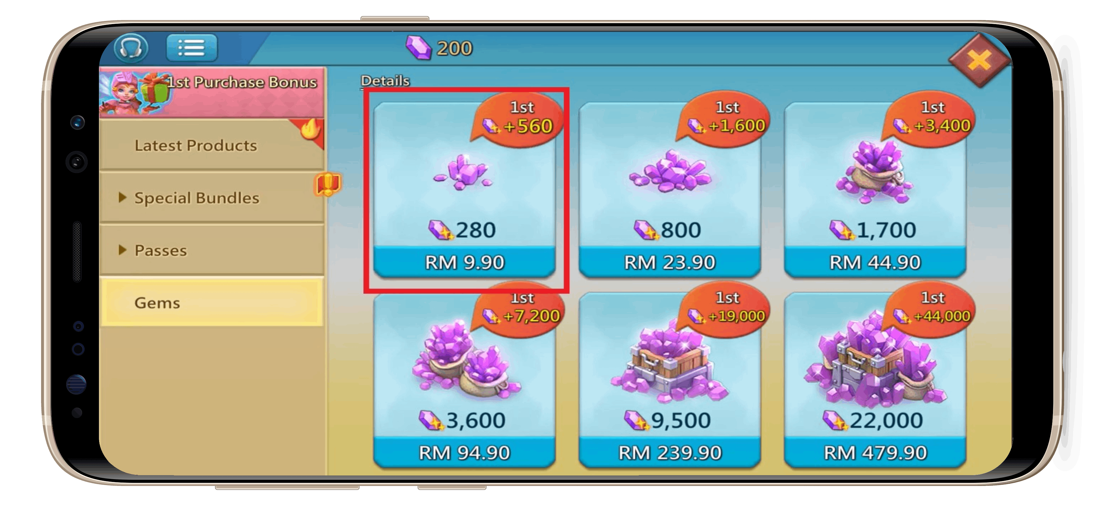 How can I purchase Gems for Lords Mobile Kingdom Wars using the Google Play Code purchased in ...